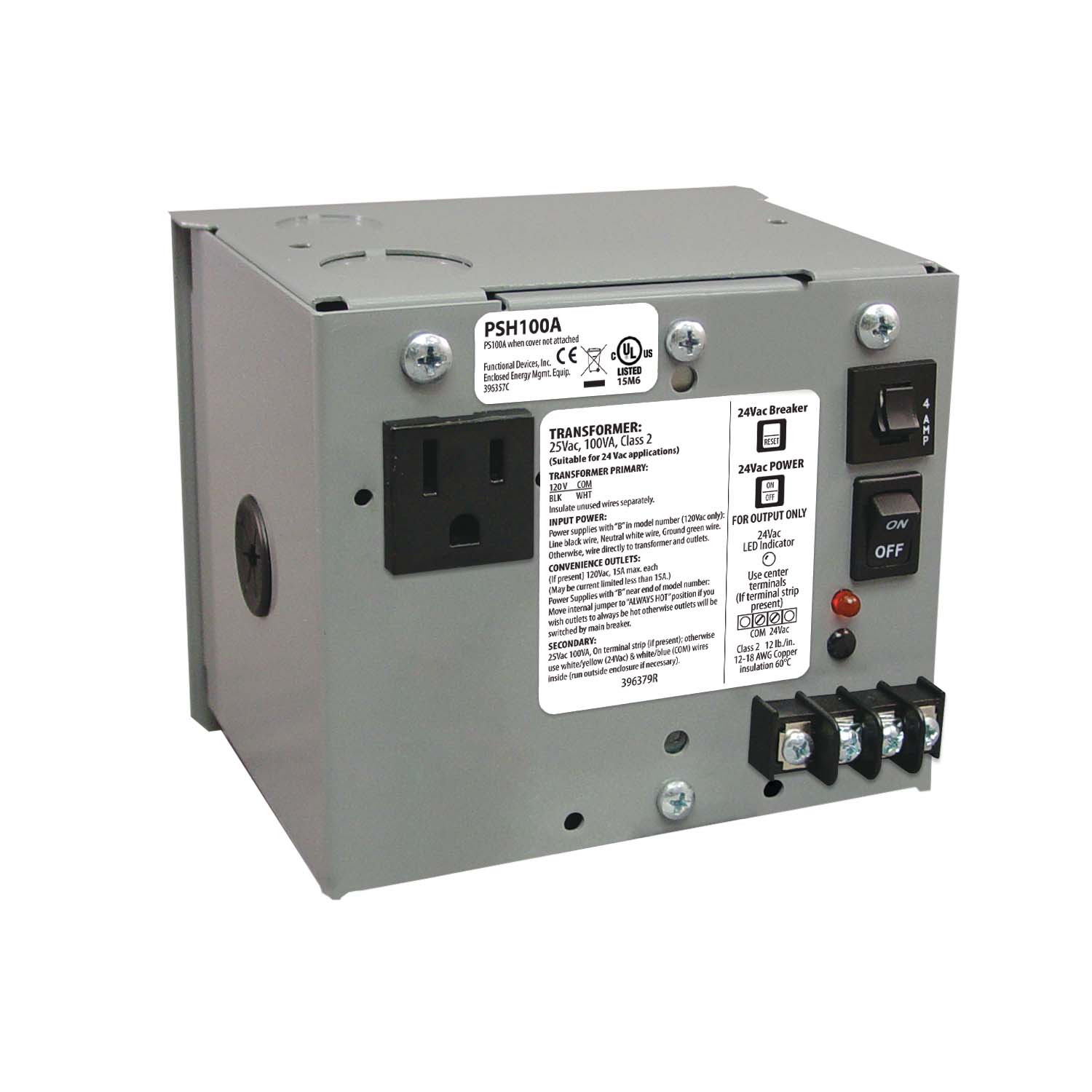 PSH100A | ENCLOSED SINGLE 100VA 120 TO 2 120 TO 24VAC UL CLASS II POWER ...