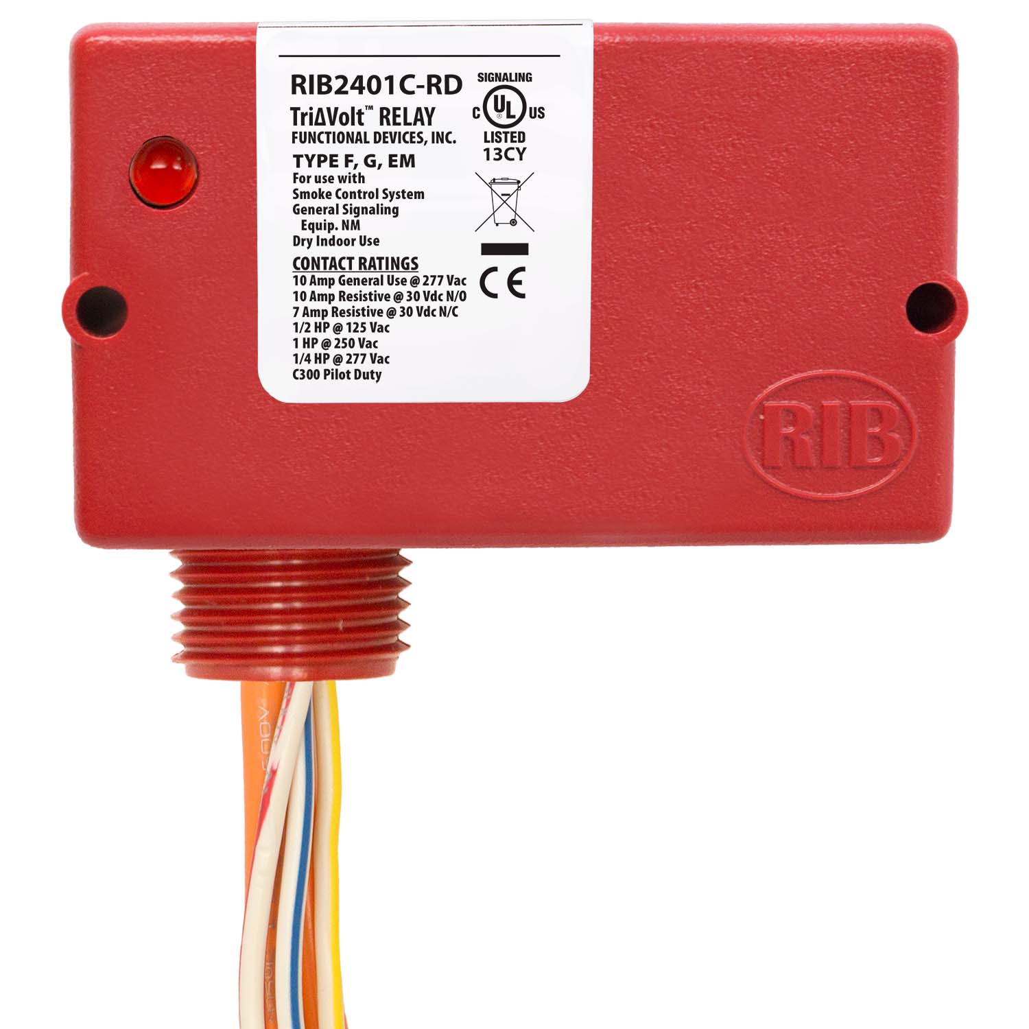 RIB2401C-RD | Pilot Relay 10 Amp SPDT 24 Vac/dc Coil or 120 Va Red Housing