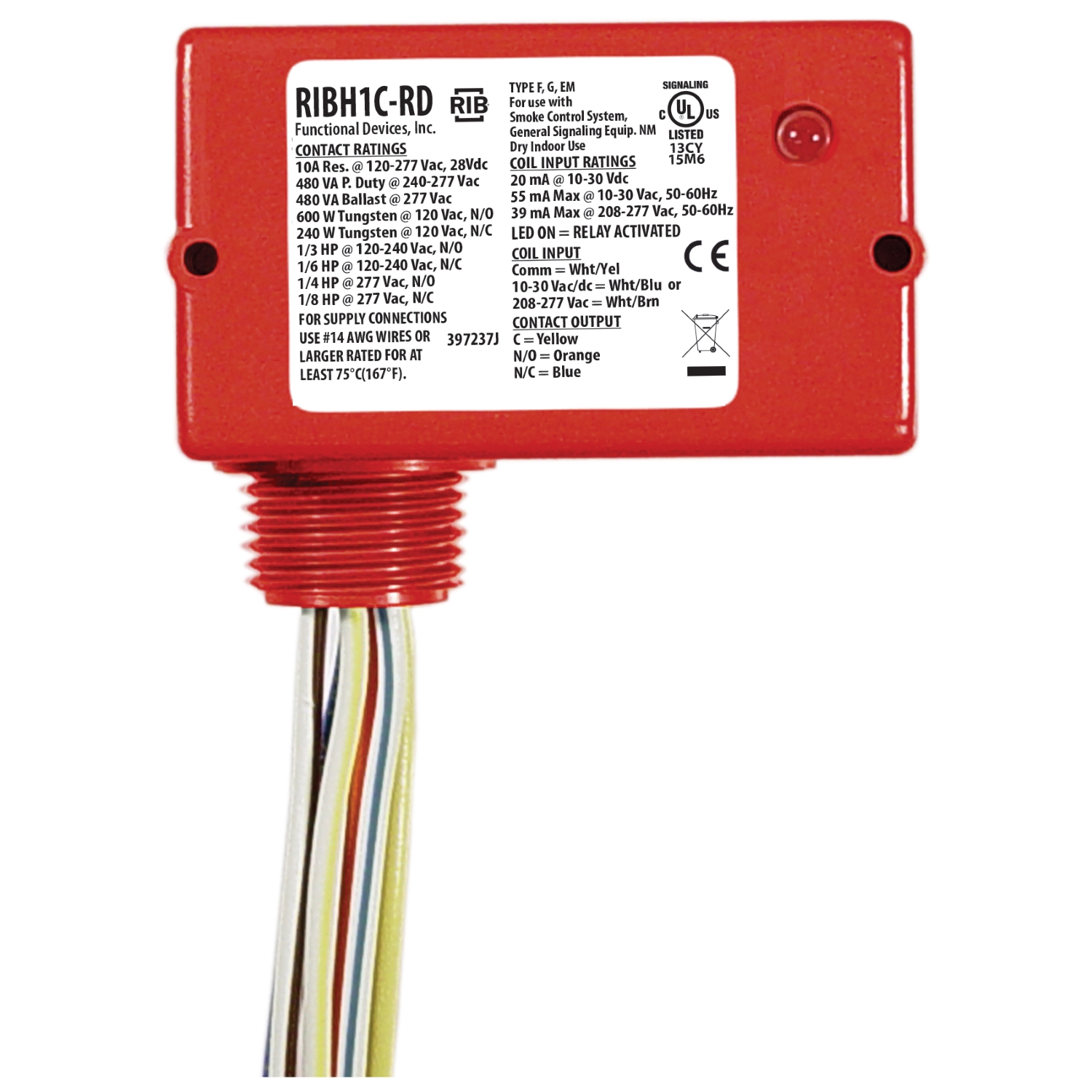 RIBH1C-RD | Pilot Relay 10 Amp SPDT 10-30 Vac/dc/208-277 Vac Coil Red ...